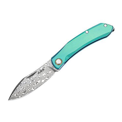 SANRENMU 7315-TG (Damascus blade, Titanium handle, slip joint, ambi cl